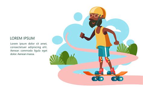 노년층 활동적인 라이프 스타일을 리드 노인 스포츠를 재생합니다 할아버지는 스케이트 보더입니다 벡터 일러스트입니다 건강한 생활