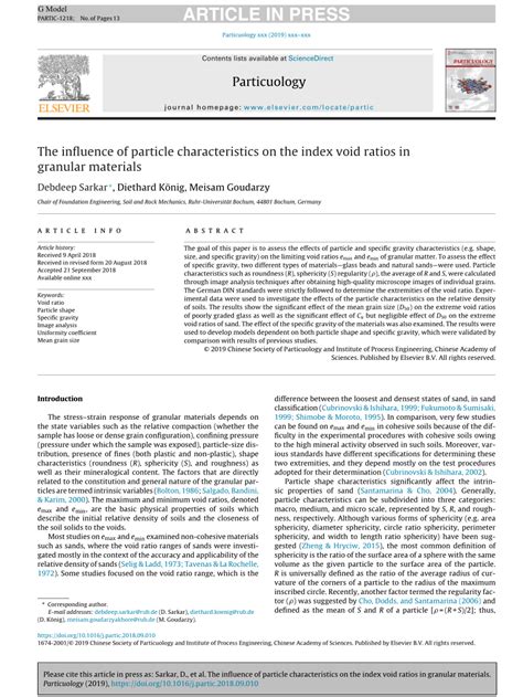 Pdf The Influence Of Particle Characteristics On The Index Void Ratios In Granular Materials