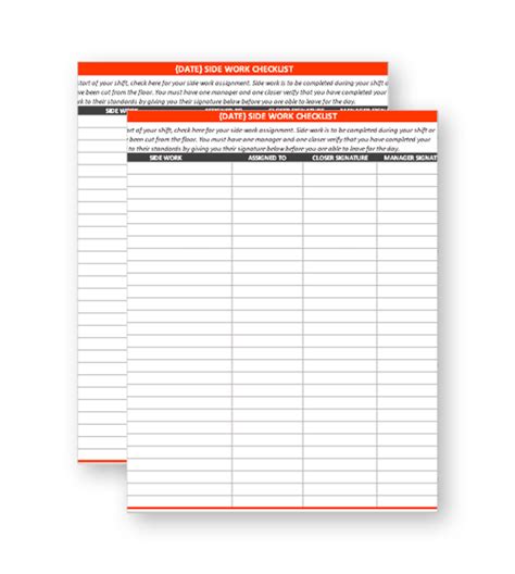 Server Side Work Checklist Toast Pos