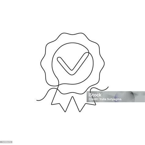 품질 및 규정 준수 수상자 상 지속적인 하나의 아트 라인 드로잉 보증 표시 프리미엄 수준 제품 보증 진드기가있는 로제트 리본 한