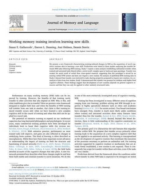 Pdf Corrigendum To ‘working Memory Training Involves Learning New