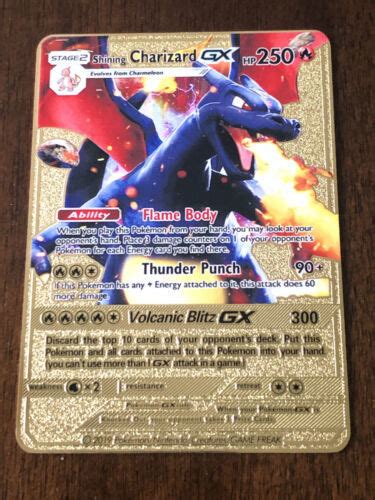 Pokemon Shiny Charizard Gx Stage 2 Gold Metal Card 4621705301