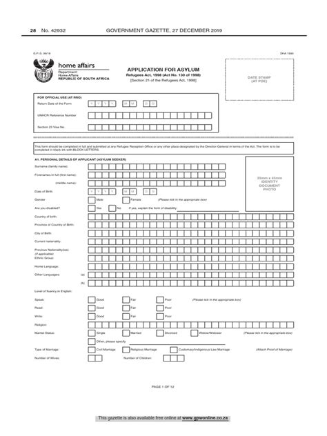 Asylum Form Pdf Arrest Identity Document