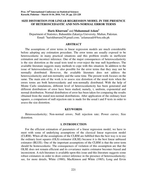 Pdf Size Distortion For Linear Regression Model In The Presence Of