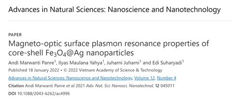 publikasi jurnal magneto optic surface plasmon resonance properties of core shell fe3o4 ag