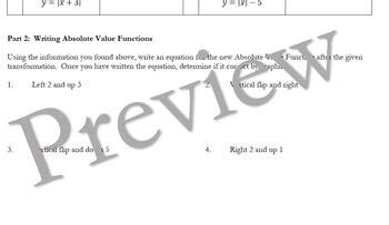 Absolute Value Functions Transformations Investigation By Lexie TPT