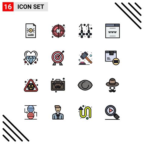 16 User Interface Flat Color Filled Line Pack Of Modern Signs And Symbols Of Heart Site Earring