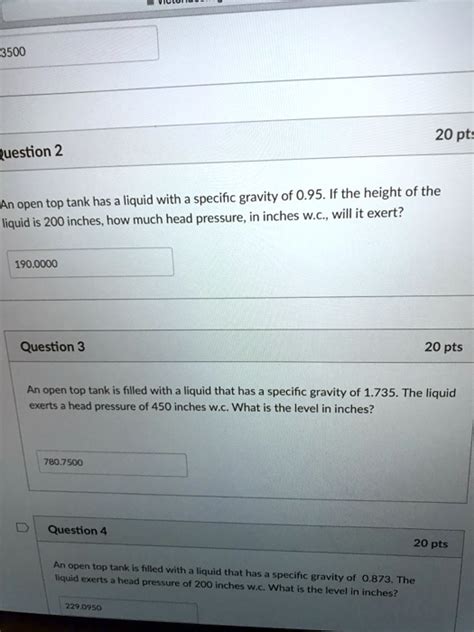 Solved 3500 20 Pts Question 2 Tank Has Liquid With Specific Gravity Of