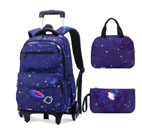 초등학교 학교 배낭 세트 3 In 1 초등학생 트롤리 책가방 여섯바퀴 포함 학교 트롤리 가방 런치백 수하물