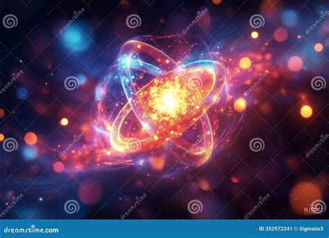 Energy Flows Around Atom Nucleus Generating Quantum Universe Stock Illustration Illustration