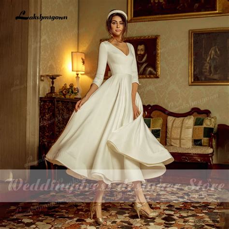 Vintage Tea Length Wedding Dress With Sleeves