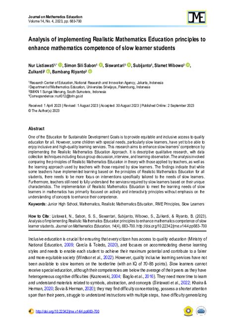 Pdf Analysis Of Implementing Realistic Mathematics Education Principles To Enhance Mathematics