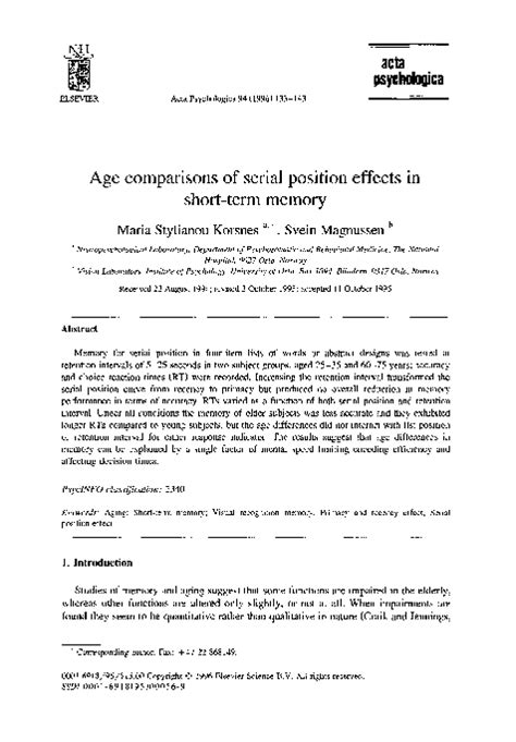Pdf Age Comparisons Of Serial Position Effects In Short Term Memory