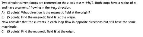 Solved Two Circular Current Loops Are Centered On The Z Axis Chegg Com