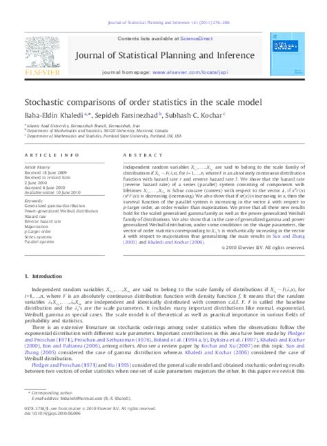 Pdf Stochastic Comparisons Of Order Statistics In The Scale Model