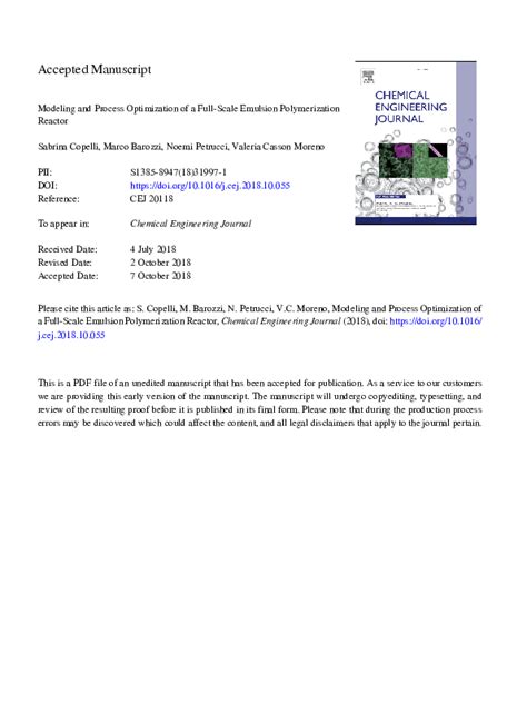 Pdf Modeling And Process Optimization Of A Full Scale Emulsion Polymerization Reactor