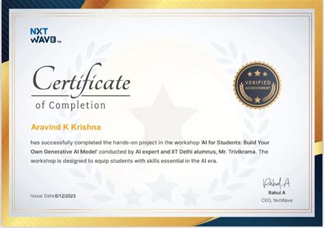Aravind K Krishna On Linkedin Nxtwave Ai Certificate Generativeai Achievementunlocked
