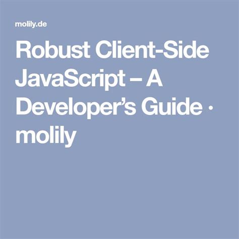 Robust Client Side Javascript A Developers Guide · Molily