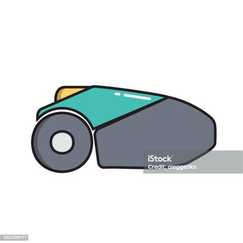 잔디 깎는 기계 로봇 웹 앱과 모바일 개념에 대한 흰색 배경에 고립 된 트렌디 한 라인 스타일의 간단한 원예 아이콘 벡터 일러스트레이션 로봇에 대한 스톡 벡터 아트 및 기타