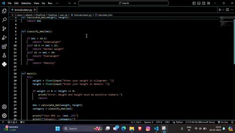 [video] Simha Chintada On Linkedin Python Programming Bmicalculator Internship Oasisinfobyte