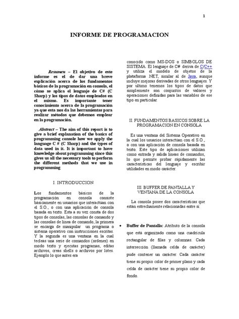 informe de programación pdf c sharp lenguaje de programación