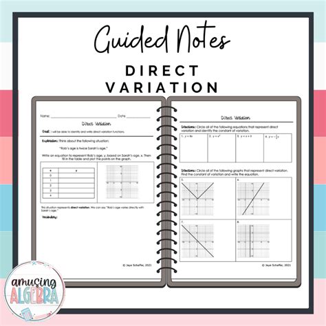 Algebra 1 Direct Variation Guided Notes Made By Teachers