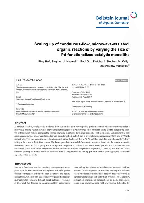 Pdf Scaling Up Of Continuous Flow Microwave Assisted Organic Reactions By Varying The Size