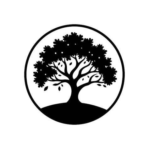 오크 나무 로고 일러스트레이션 나무의 터 실루 프리미엄 벡터