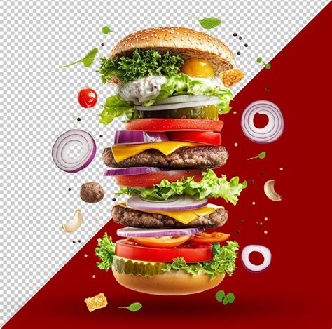 Exploded Burger Gourmet Layers Of Deliciousness Psd Editable Burger