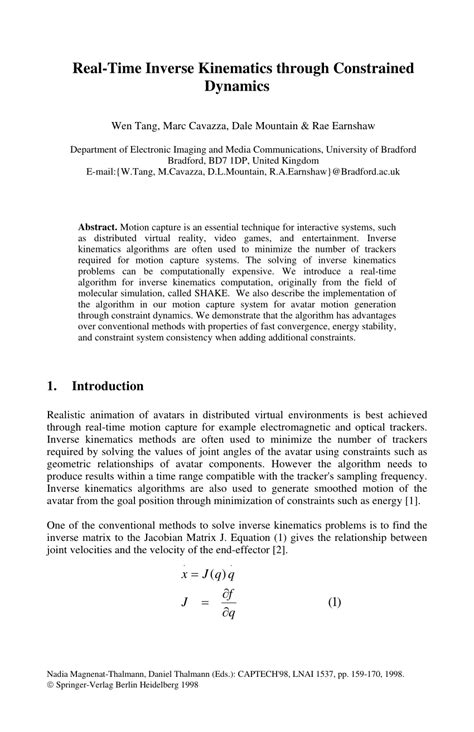 pdf real time inverse kinematics through constrained dynamics