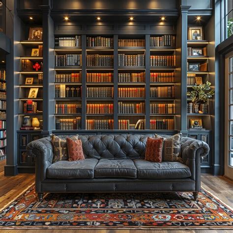 Bookshelves In The Library Large Bookcase With Lots Of Books Sofa In