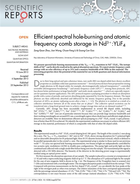 Pdf Efficient Spectral Hole Burning And Atomic Frequency Comb Storage In Ndylif4