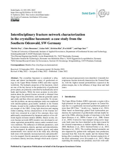 Pdf Interdisciplinary Fracture Network Characterization In The Crystalline Basement A Case