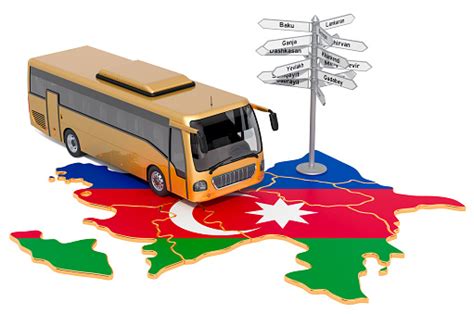 아제르바이잔 버스 투어 개념입니다 흰색 배경에서 격리된 3d 렌더링 3차원 형태에 대한 스톡 사진 및 기타 이미지 3차원 형태 개념 개념과 주제 Istock