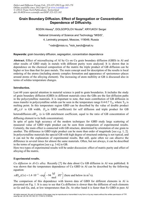 Pdf Grain Boundary Diffusion Effect Of Segregation Or Concentration Dependence Of Diffusivity