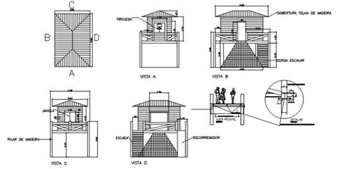 Wooden Bridge With Gazebo Elevations And Sections Drawing Details Dwg File