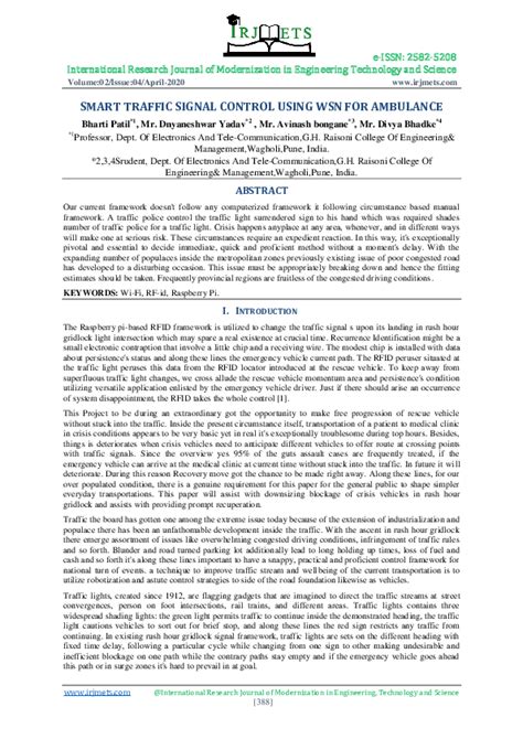 Pdf Smart Traffic Signal Control Using Wsn For Ambulance