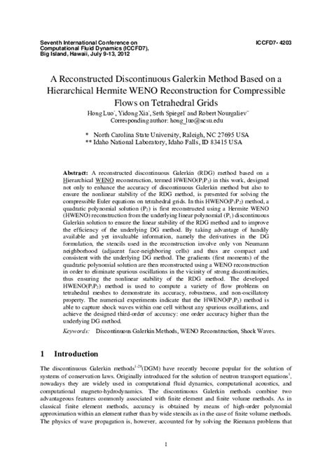 Pdf A Reconstructed Discontinuous Galerkin Method For The Compressible Navier Stokes Equations