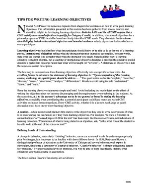 Fillable Online Acep TIPS FOR WRITING LEARNING OBJECTIVES Fax Email Print PdfFiller