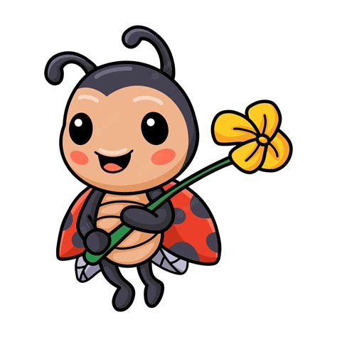 Premium Vector Cute Little Ladybug Cartoon Holding Flower