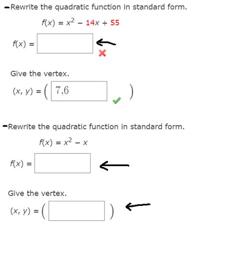 solved rewrite the quadratic function in standard form