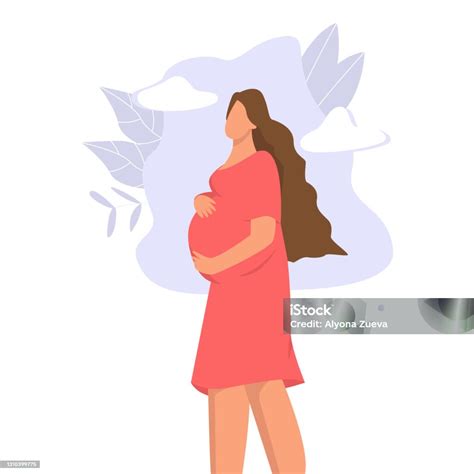 나뭇잎의 추상적 인 배경에 드레스를 입고 젊은 아름다운 임신 소녀 임신 기간 건강한 생활방식에 대한 스톡 벡터 아트 및 기타