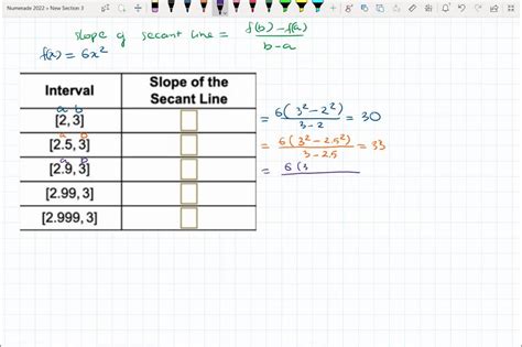 solved for the function f x 6x2 make a table of slopes of secant