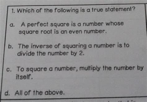 solved which of the following is a true statement a a perfect square