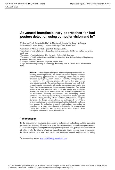 Pdf Advanced Interdisciplinary Approaches For Bad Posture Detection Using Computer Vision And Iot