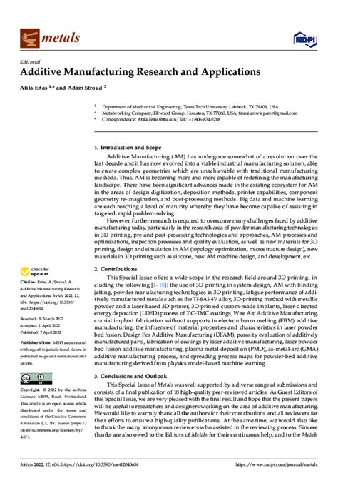 Pdf Additive Manufacturing Research And Applications