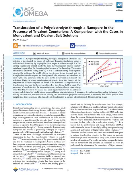 Pdf Translocation Of A Polyelectrolyte Through A Nanopore In The