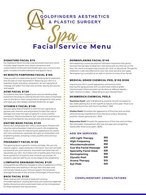 Facial Menu Ideas
