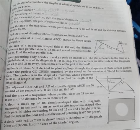 Find Text Fill The Area Of A Rhombus The Lengths Of Whose Diag