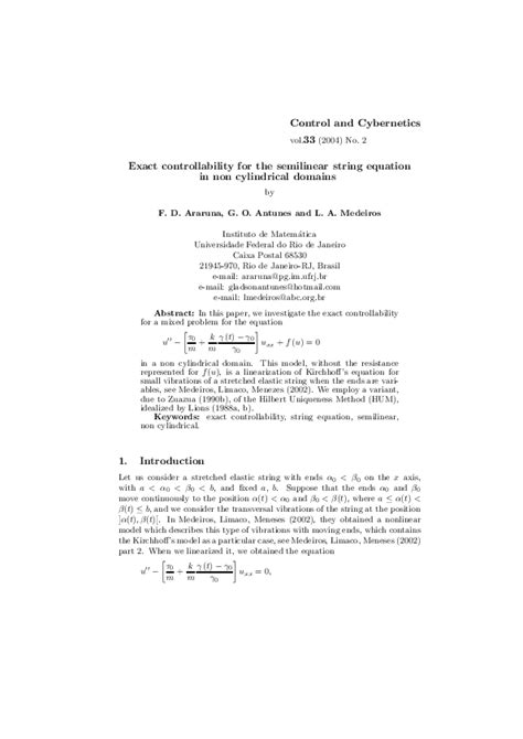 Pdf Exact Controllability For The Semilinear String Equation In Non Cylindrical Domains